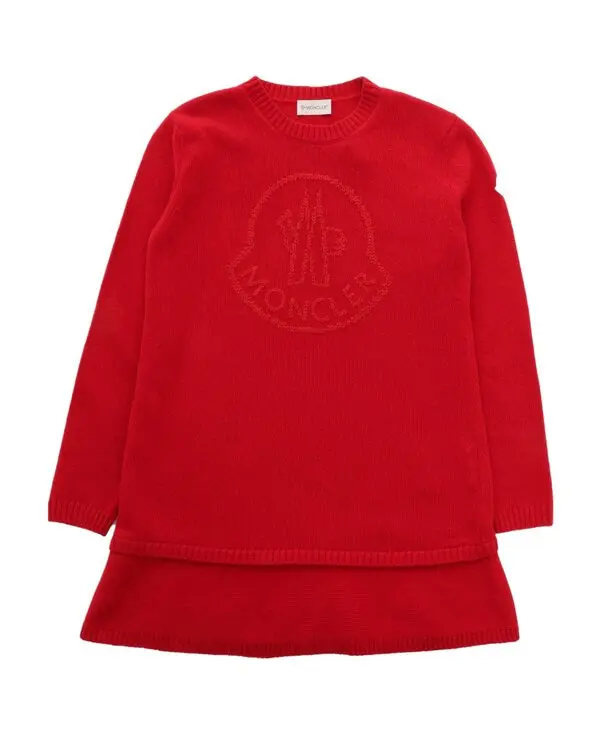 Moncler Logo Intarsia Knit Crewneck Dress - Red