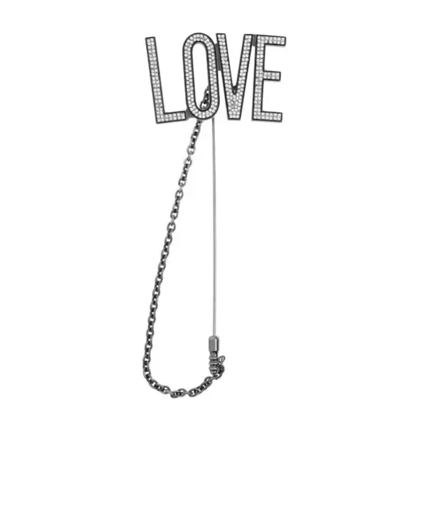 Moschino Crystal Embellished "love" Brooch - Silver