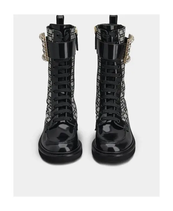 ROGER VIVIER Strass Buckle Combat Boots
