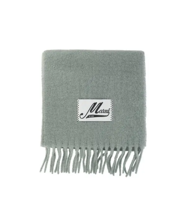 Marni Logo Patch Fringed Scarf - Gray