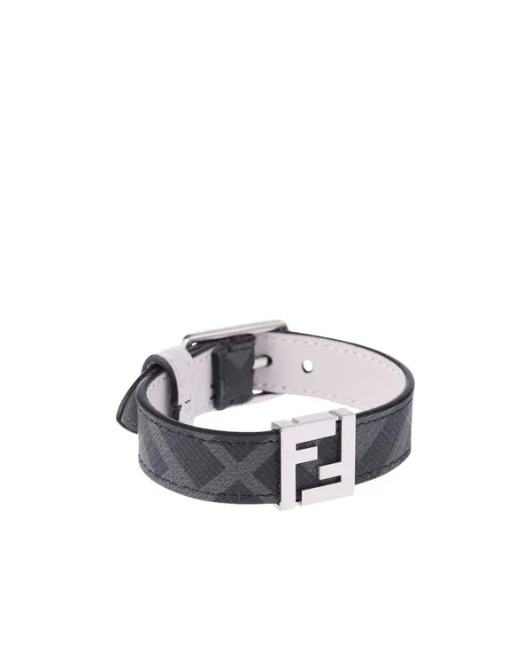 Fendi Grey Fabric Bracelet With Adjustable Clasp - White