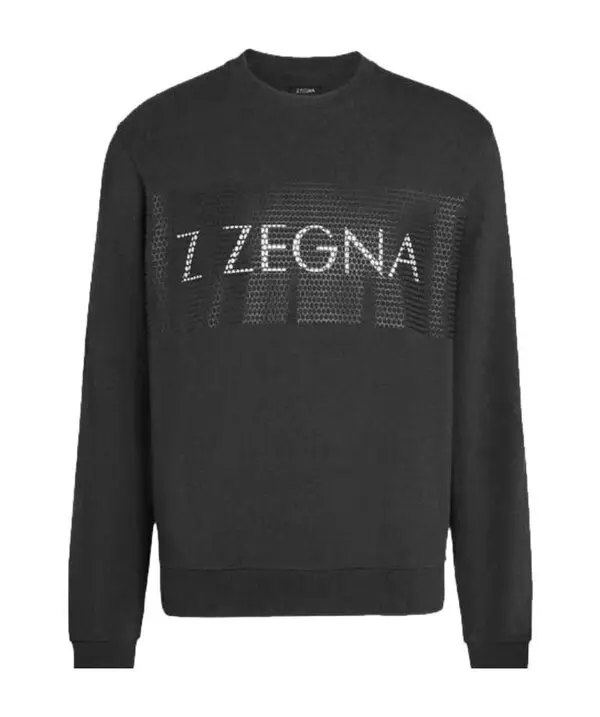 Zegna Long-sleeved Sports Sweater With Patterned Chest And Mesh Logo