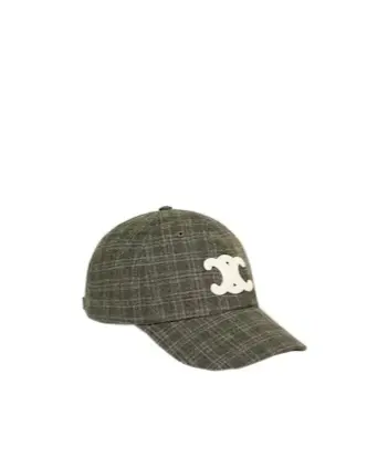Celine Triomphe Baseball Cap In Checked Wool Felt - Khaki/taupe