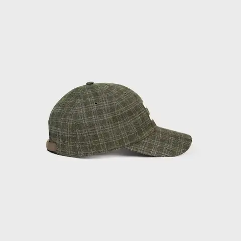 Celine Triomphe Baseball Cap In Checked Wool Felt - Khaki/taupe