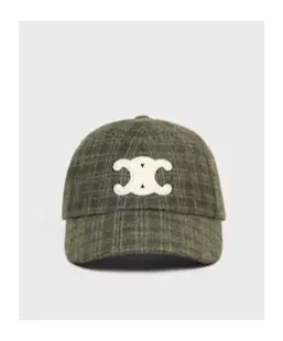 Celine Triomphe Baseball Cap In Checked Wool Felt - Khaki/taupe