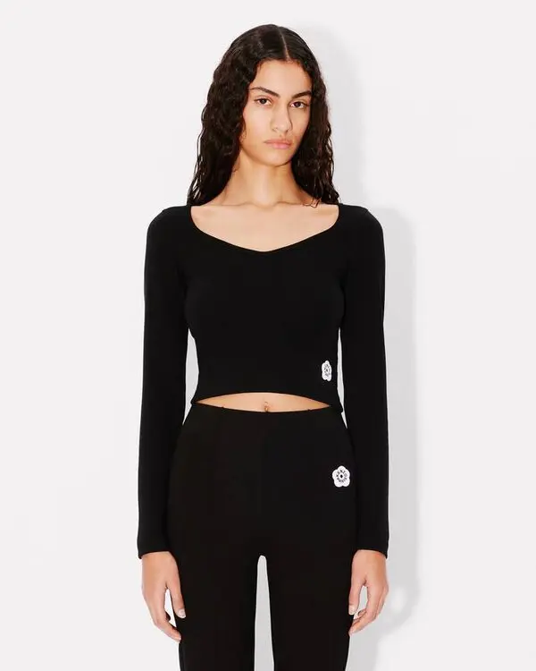 Kenzo Ribbed Long-sleeve Top With Logo Detail