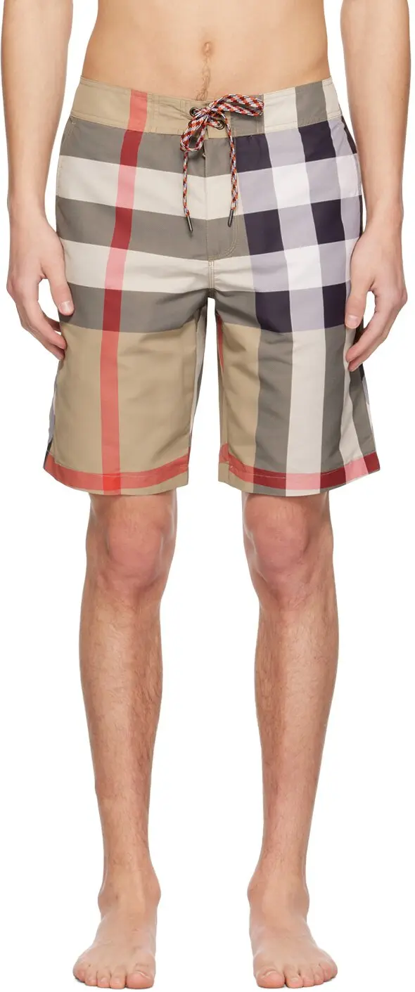 Burberry Checked Swim Shorts With Rope Tie - Multicolor