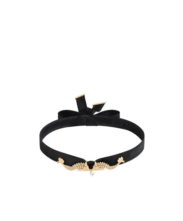 Dior Technical Fabric Choker With Gold-plated Arabesque And Pearl Detail - Black