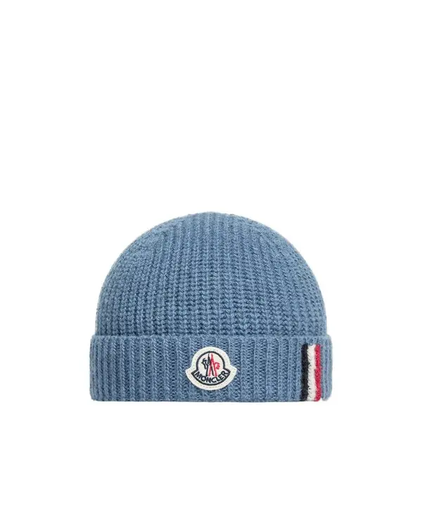Moncler Tricolour Trimmed Beanie - Cobalt Blue
