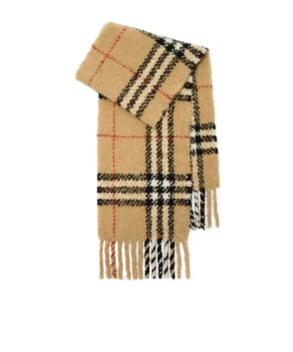 Burberry Check Fringed Bouclé Scarf - Sand Beige