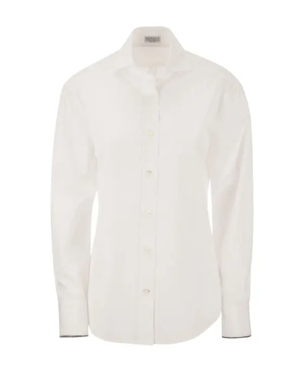 Brunello Cucinelli Long Sleeve Shirt With Moniline Trim - White