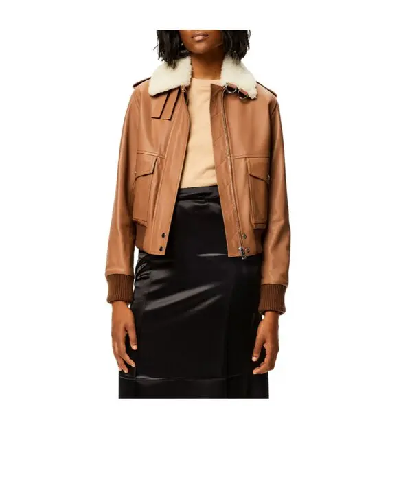 Loewe Zip-up Leather Pilot Jacket With Shearling Collar