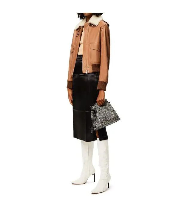 Loewe Zip-up Leather Pilot Jacket With Shearling Collar