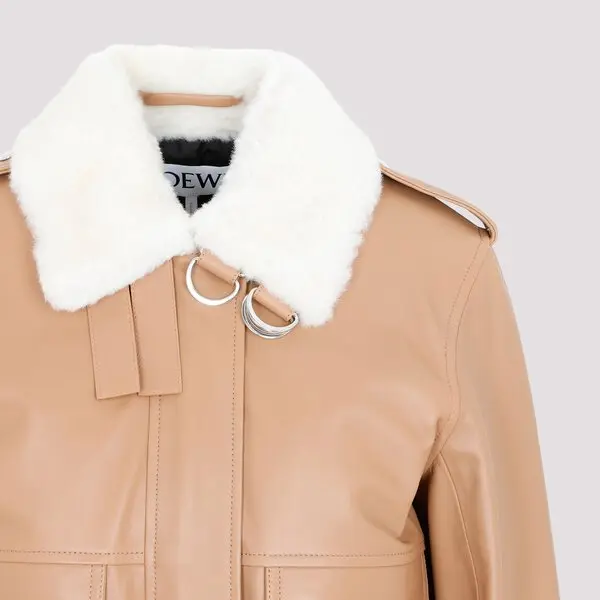 Loewe Zip-up Leather Pilot Jacket With Shearling Collar