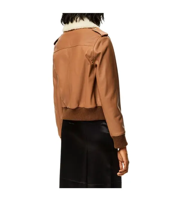 Loewe Zip-up Leather Pilot Jacket With Shearling Collar