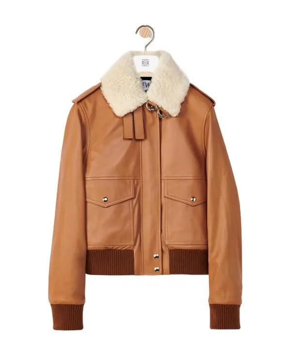 Loewe Zip-up Leather Pilot Jacket With Shearling Collar - No