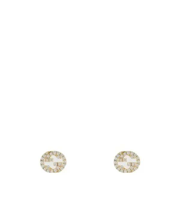 Gucci Interlocking G Diamond Stud Earrings In 18k Gold - Yellow