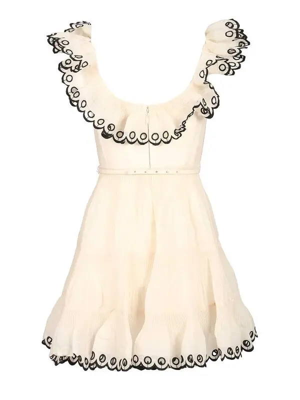 Zimmermann Embroidered Frilled Mini Dress - Cream