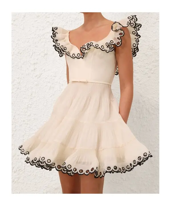 Zimmermann Embroidered Frilled Mini Dress - Cream