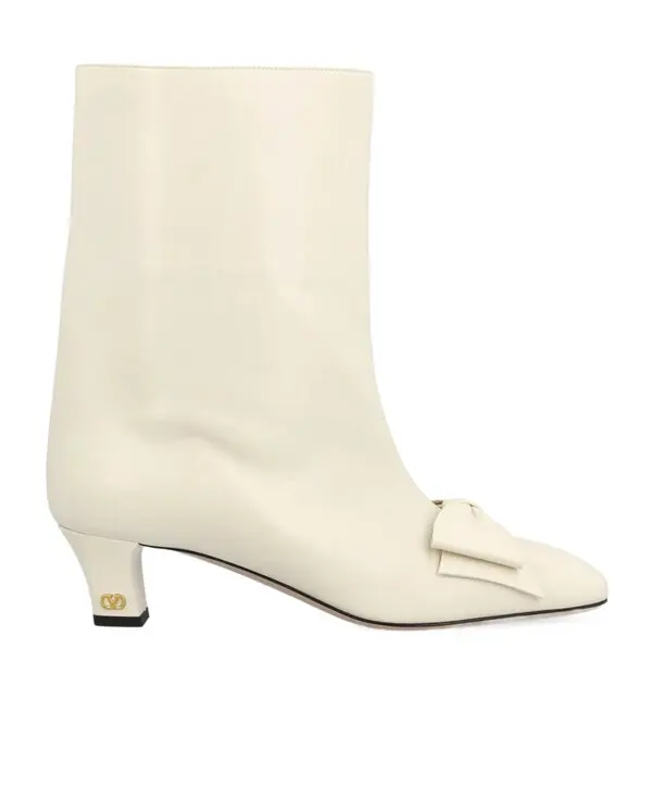 Valentino Garavani 40mm Bow Detail Leather Ankle Boots - Ivory White