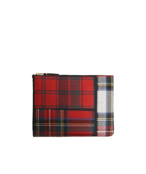 Play Comme Des Garcon Tartan Patchwork Clutch - Red