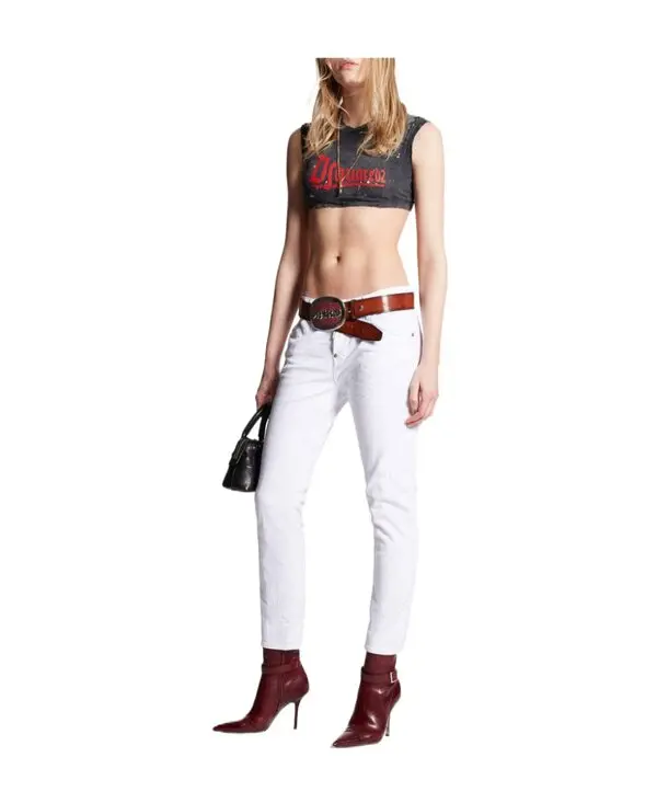 Dsquared2 White Cropped Straight-leg Jeans - Multicolor