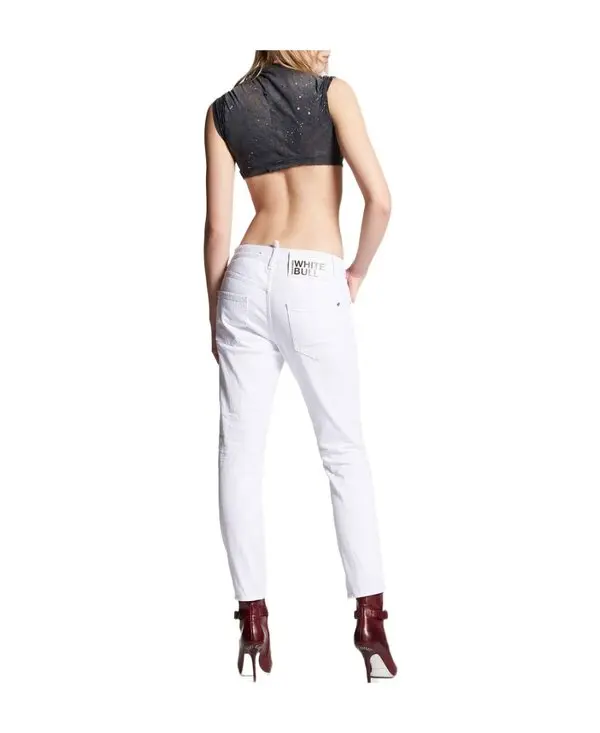 Dsquared2 White Cropped Straight-leg Jeans - Multicolor