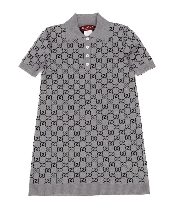 Gucci Allover Gg Patterned Short-sleeved Polo Dress - Gray