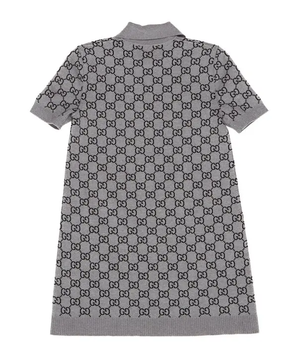 Gucci Allover Gg Patterned Short-sleeved Polo Dress - Gray