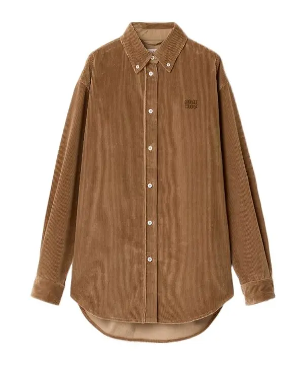 Miu Miu Corduroy And Suede Shirt - Rope Ash