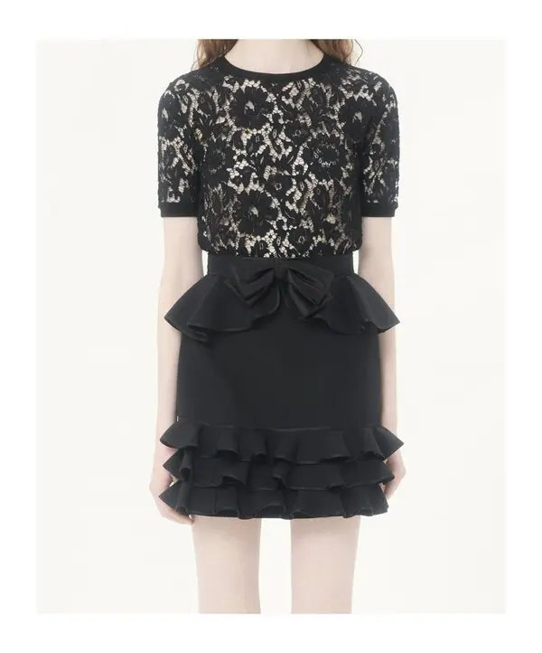 Valentino Garavani Lace Crewneck Short Sleeve Top