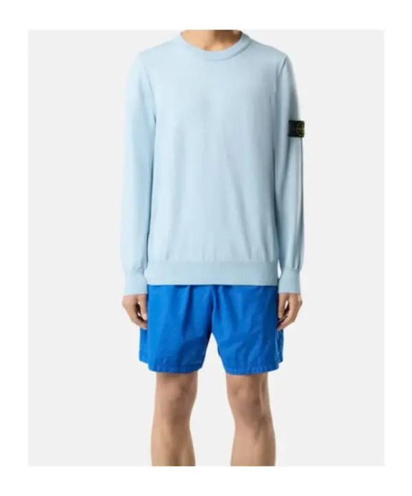 Stone Island Logo Detailed Crewneck Sweatshirt - Sky-blue