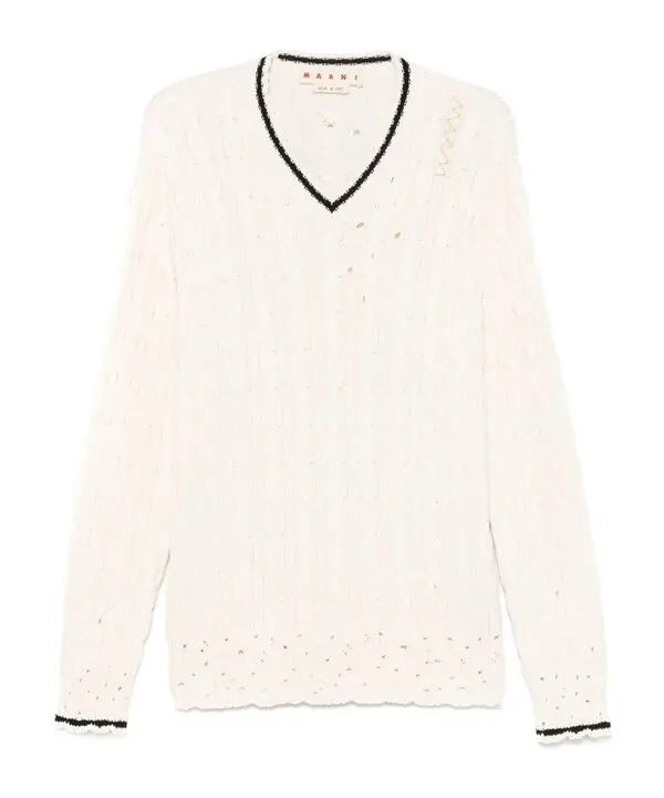 Marni V-neck Knitted Jumper With Ribbed Details