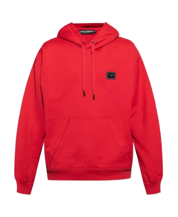 Dolce & Gabbana Logo Plaque Drawstring Hoodie - Red