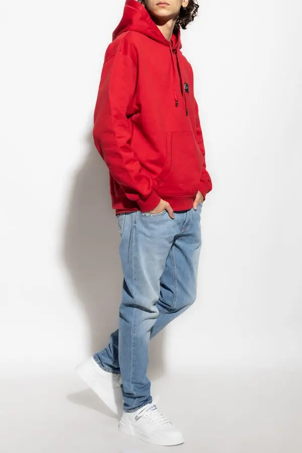 Dolce & Gabbana Logo Plaque Drawstring Hoodie - Red