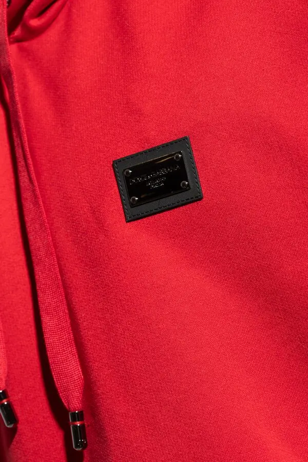 Dolce & Gabbana Logo Plaque Drawstring Hoodie - Red