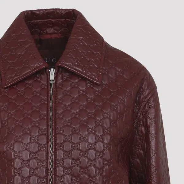 Gucci Embossed Gg Leather Jacket - Red