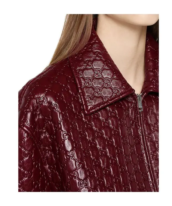 Gucci Embossed Gg Leather Jacket - Red
