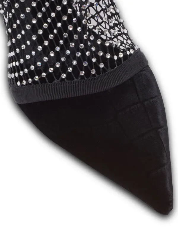 Balmain Mesh Heeled Ankle Boots With Velvet And Rhinestones