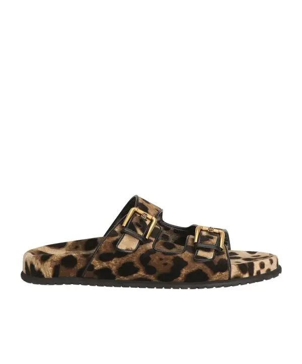 Dolce & Gabbana Printed Velvet Sliders - Leopard