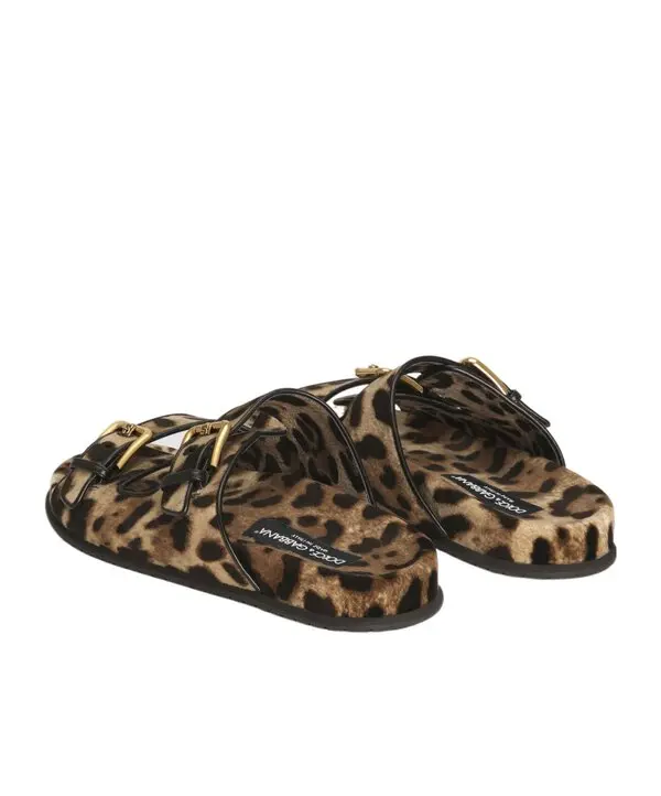 Dolce & Gabbana Printed Velvet Sliders - Leopard