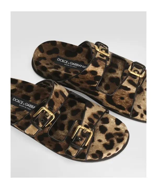Dolce & Gabbana Printed Velvet Sliders - Leopard