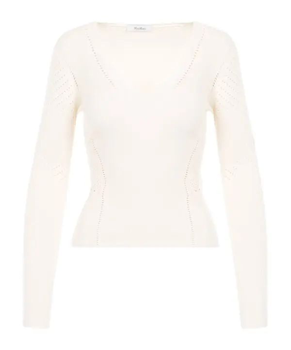 Max Mara V-neck Long-sleeve Top With Hollow Detailing - White