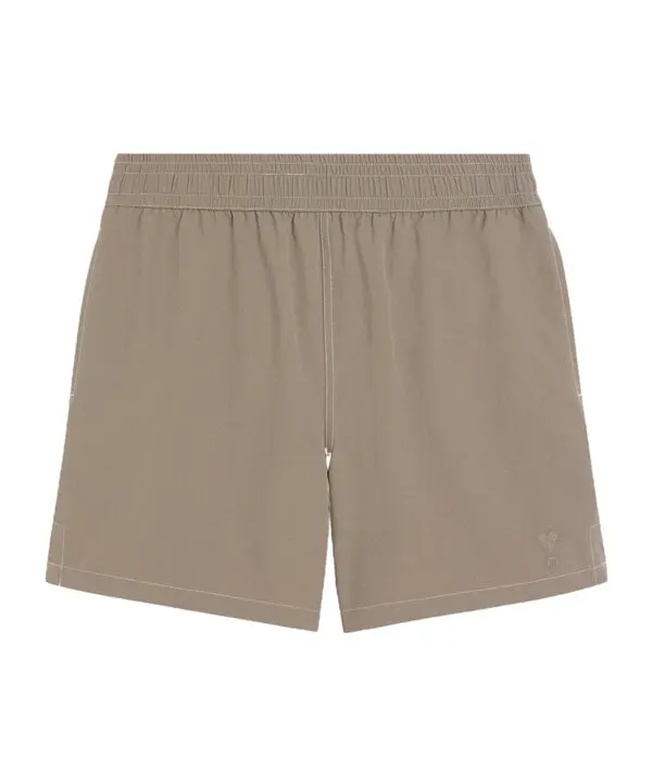AMI Paris Logo Embroidered Beach Shorts - Beige