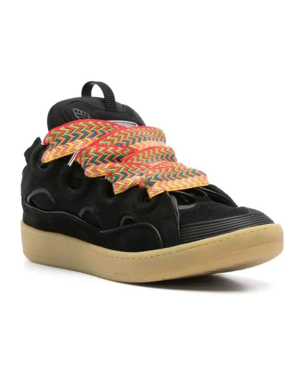 LANVIN Curb Round Toe Lace-up Sneakers - Black