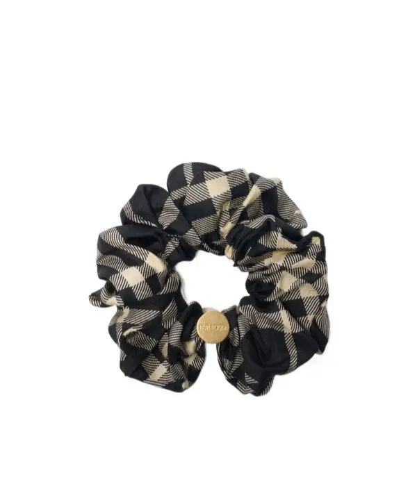Burberry Check Silk Scrunchie - Black/calico Beige