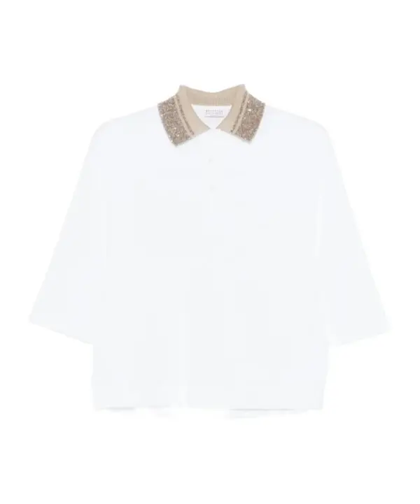 Brunello Cucinelli Embellished Collar Polo Shirt