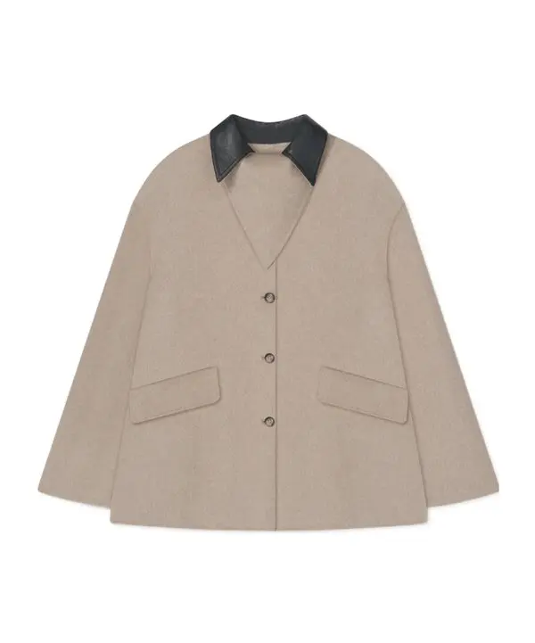 Nanushka Recycled Leather Collar Button-front Jacket - Stone/black