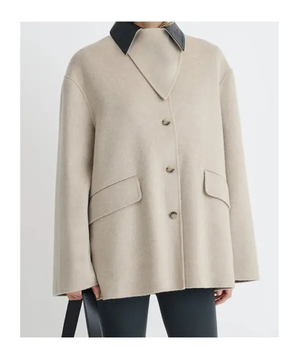 Nanushka Recycled Leather Collar Button-front Jacket - Stone/black