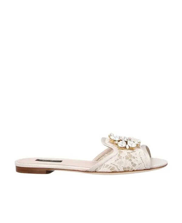 Dolce & Gabbana Bianca Lace Embellished Sandals - Nude